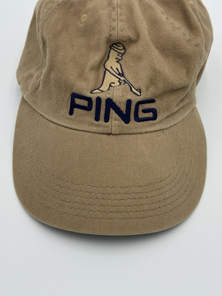 Vintage Ping Golf Hat Play Your Best Mr Ping Man Logo Tan / Navy Made ...