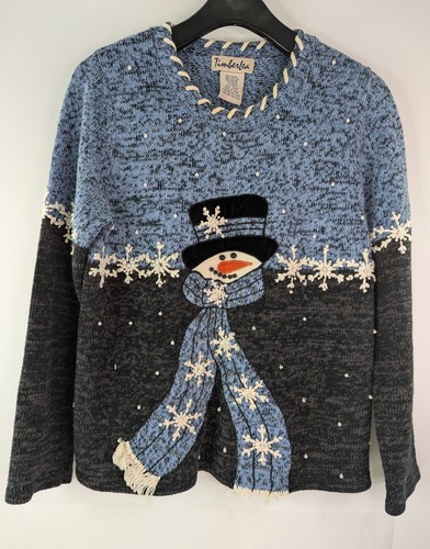 Vintage Timberlea Blue Snowman Winter Christmas holiday sweater Small ...