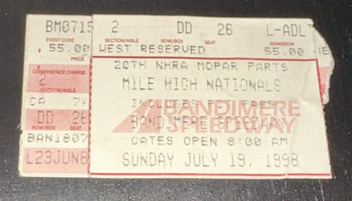 NHRA Grand Prix Race Pit Pass Ticket Stub Mile High Nationals 7/19/1998 ...
