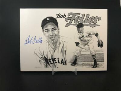 BOB FELLER AUTOGRAPHED PHOTO LARRY WEBBER DRAWING HOWARD'S SPORTS COA ...