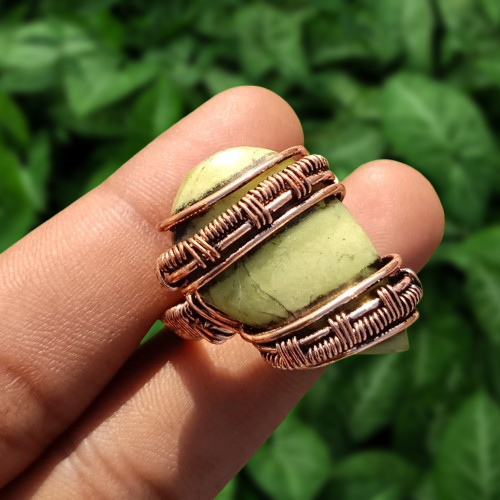 Wonderful Natural Green Opal Gemstone Ring SZ 8.5 Copper Wire Warp Gift Jewelry | eBay