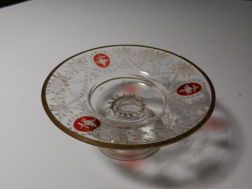 Victorian Small Footed Compote Intaglio Cuts Medallions Clear Ruby Gold ...