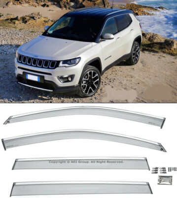 For 2017-2020 Jeep Compass WELLvisors Clip-On Window Sun Visors Chrome ...