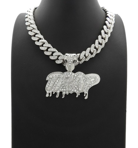 Hip Hop TRAP Drip pendant & 12mm 18" Full Iced Cuban Choker Chain Bling ...