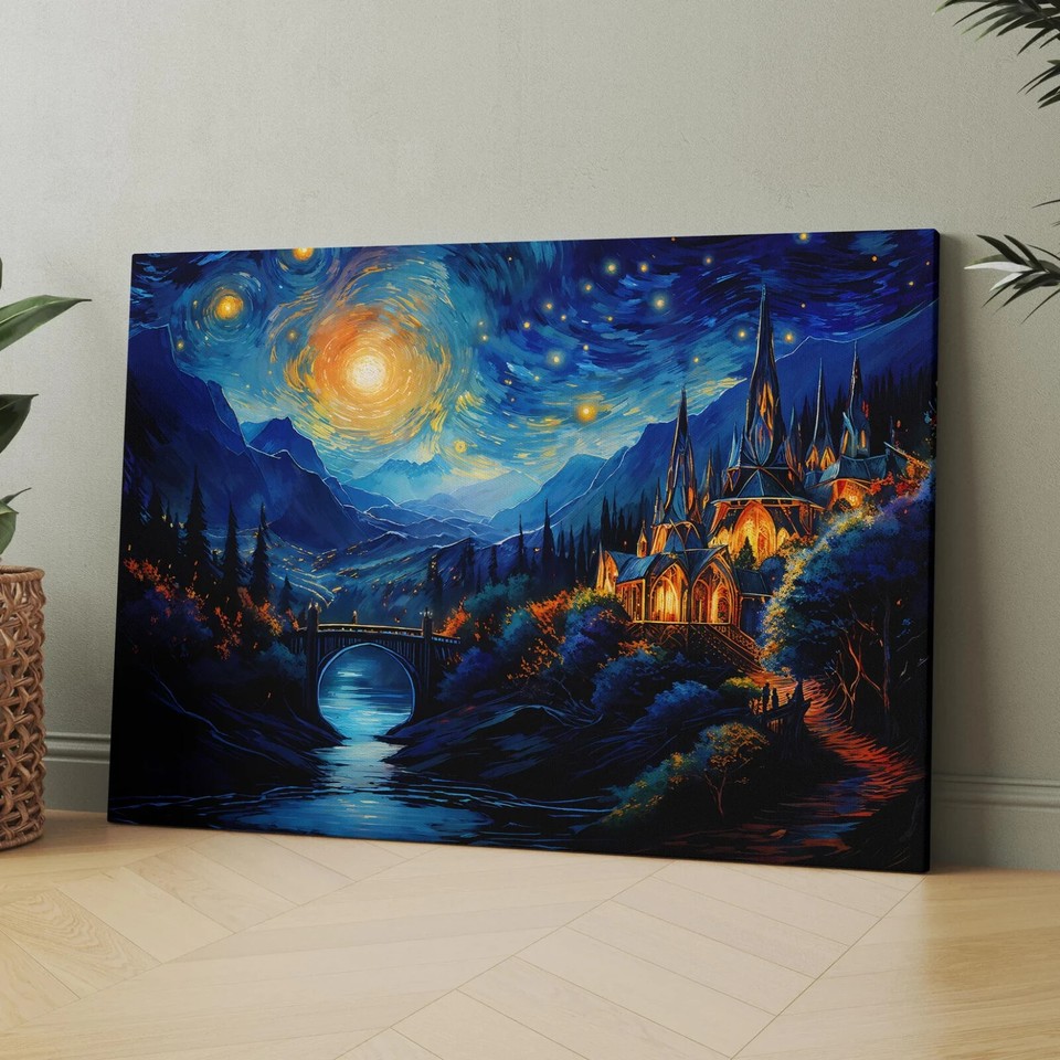 Rivendell as Van Gogh Starry Night Lord of the Rings Canvas Print Wall ...