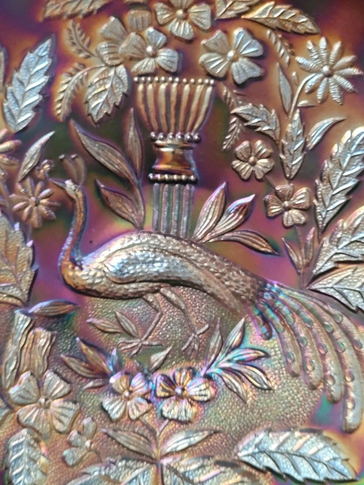 Pretty Purple Northwood Carnival Glass Peacock & Urn Large Ice Cream ...