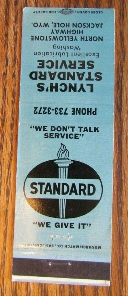 LYNCH'S STANDARD GAS STATION MATCHBOOK MATCHCOVER: JACKSON HOLE ...