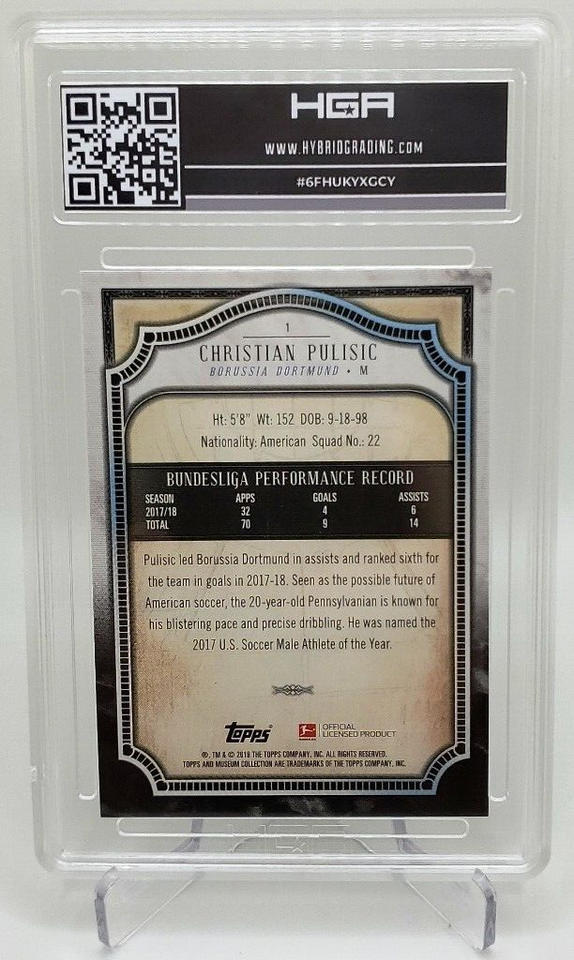 Christian Pulisic - #1 2018-19 Topps Bundesliga Museum Base Card - HGA ...