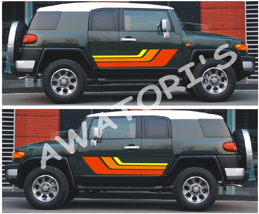 Graphic Tricolor Racing Stripe Side Sticker For Toyota FJ CRUISER Car ...