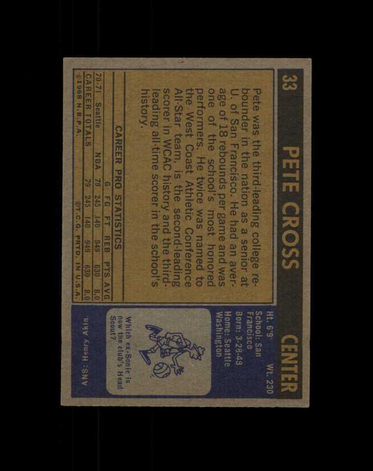 1971 Topps Basketball #033 Pete Cross STARX 5 EX (CS131565) | eBay