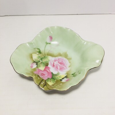 Lefton China Bon Bon Candy Dish Heritage Green Painted Roses #1860 | eBay