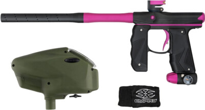 Empire Mini GS Dust Black/Pink Paintball Gun w/Olive Halo Too Loader ...