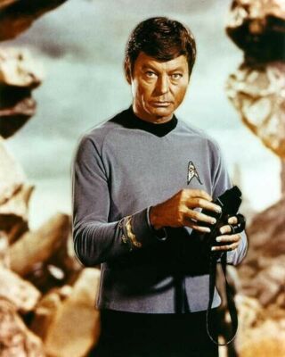 DeForest Kelley as Dr Bones McCoy with medical tricorder Star Trek ...