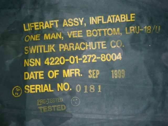 Military LRU-18/U “Vee Bottom” or “Canoe” Life Raft Assembly with CO2 ...