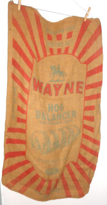 WAYNE HOG BALANCER BURLAP FEED BAG. abt 38 x 23 in. Good Graphics Rhode ...