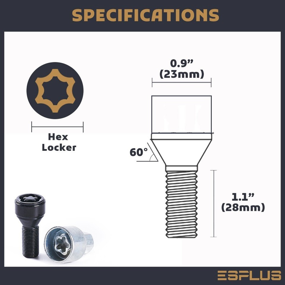 4x Audi Wheel Lock M14x1.5 Black 28mm Fit Latest A/Q/R/RS/S/SQ ...