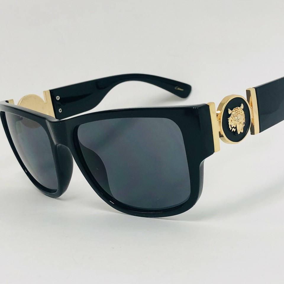 Men Sunglasses Dark Lens Rappers Retro Style Shades Gold Lion Head ...