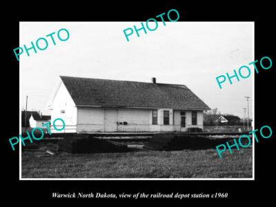 OLD POSTCARD SIZE PHOTO OF WARWICK NORTH DAKOTA THE RAILROAD DEPOT ...