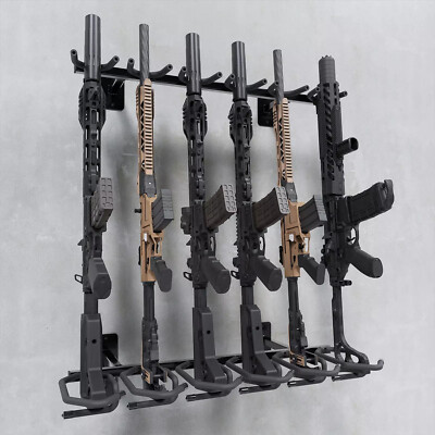 6 Gun Rack Black Vertical Fit Carbine Hanger Shotgun Hook Wall Mount ...