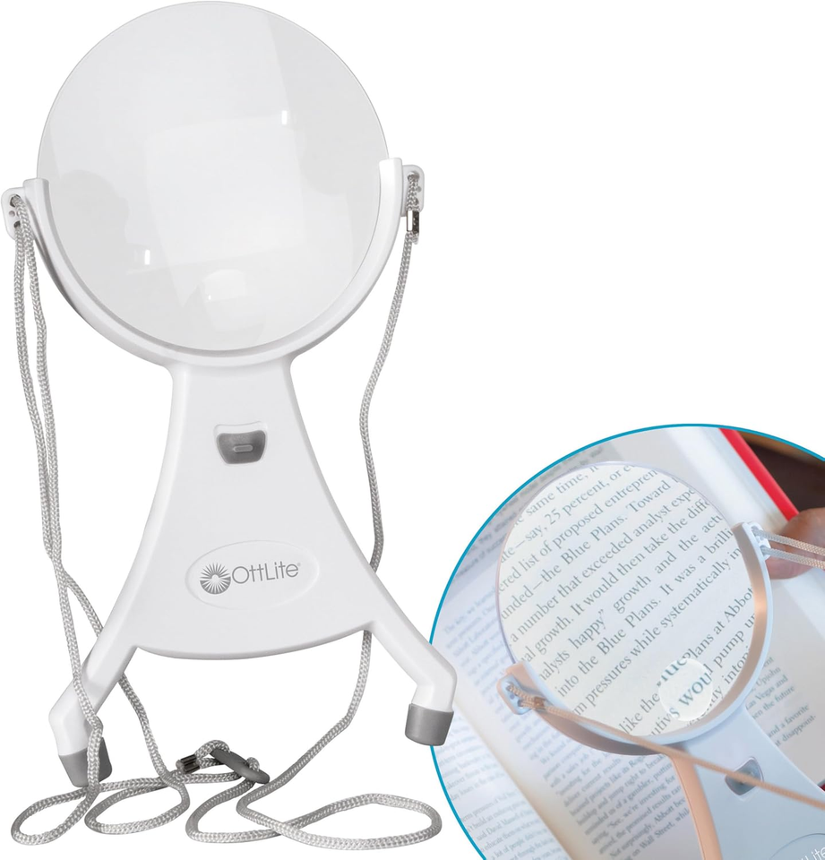 4-Inch Hands-Free LED Magnifier - Adjustable Neck Cord, Acrylic ...