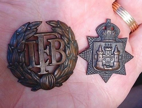 Pre WWII London Fire Brigade Cap Badge / East Surrey Regiment Officers ...