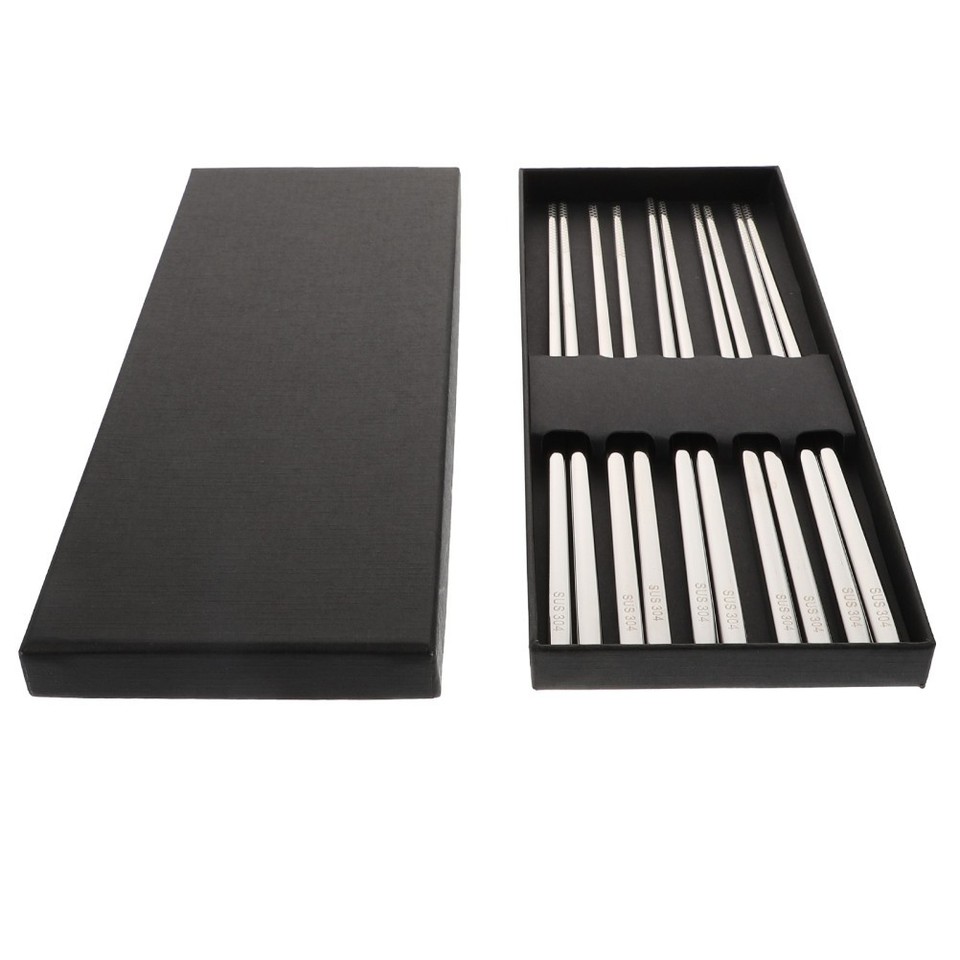 5 Pairs Stainless Steel Chopsticks Spiral Thread Design Lightweight ...