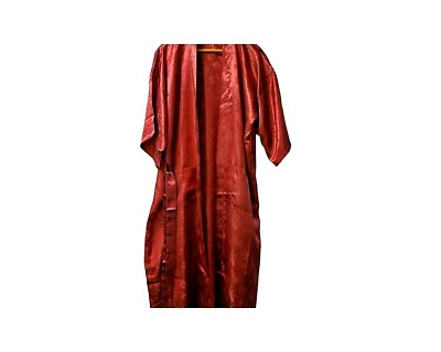 Long Maroon Red Floral Bath Robe Kimono 50" Silk Like Size M or L New ...