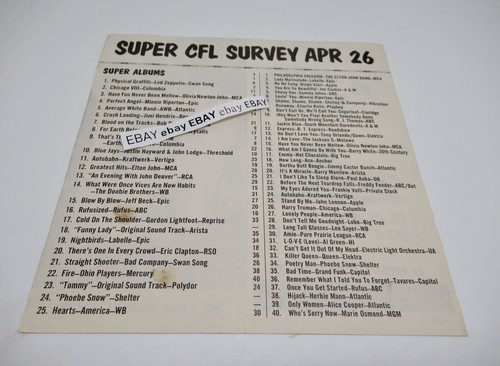 WCFL Super CFL Survey Chicago APR 26, 1974 #1 Physical Graffiti Led ...