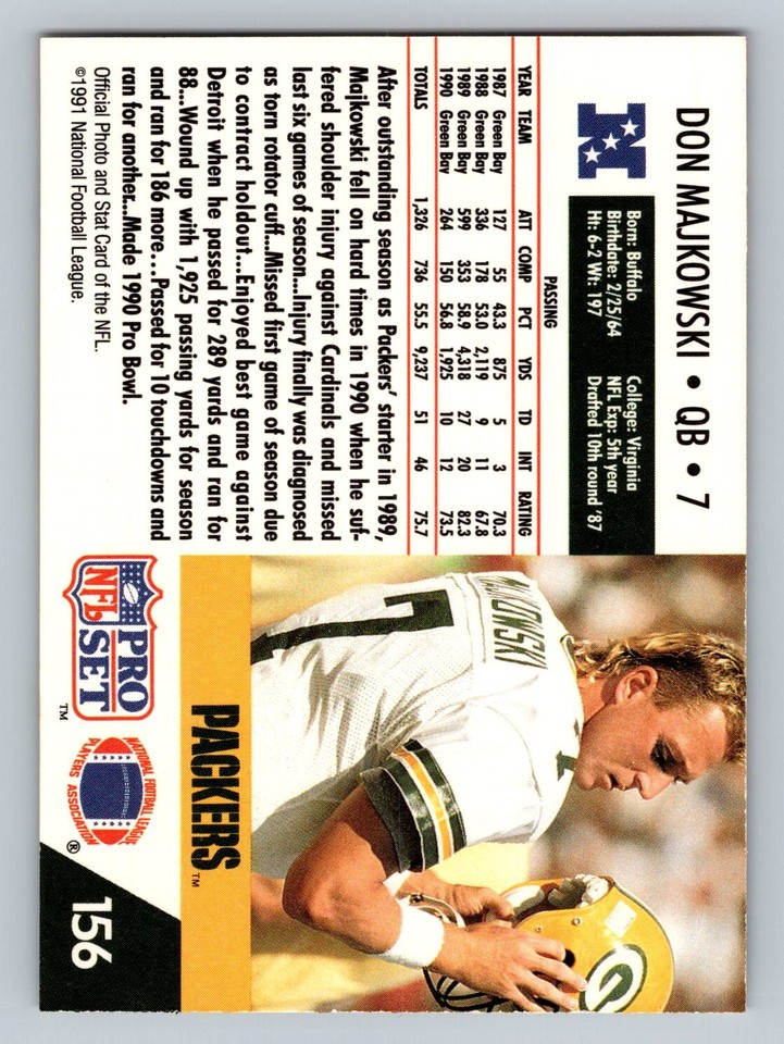 1991 Pro Set #156 Don Majkowski Green Bay Packers | eBay