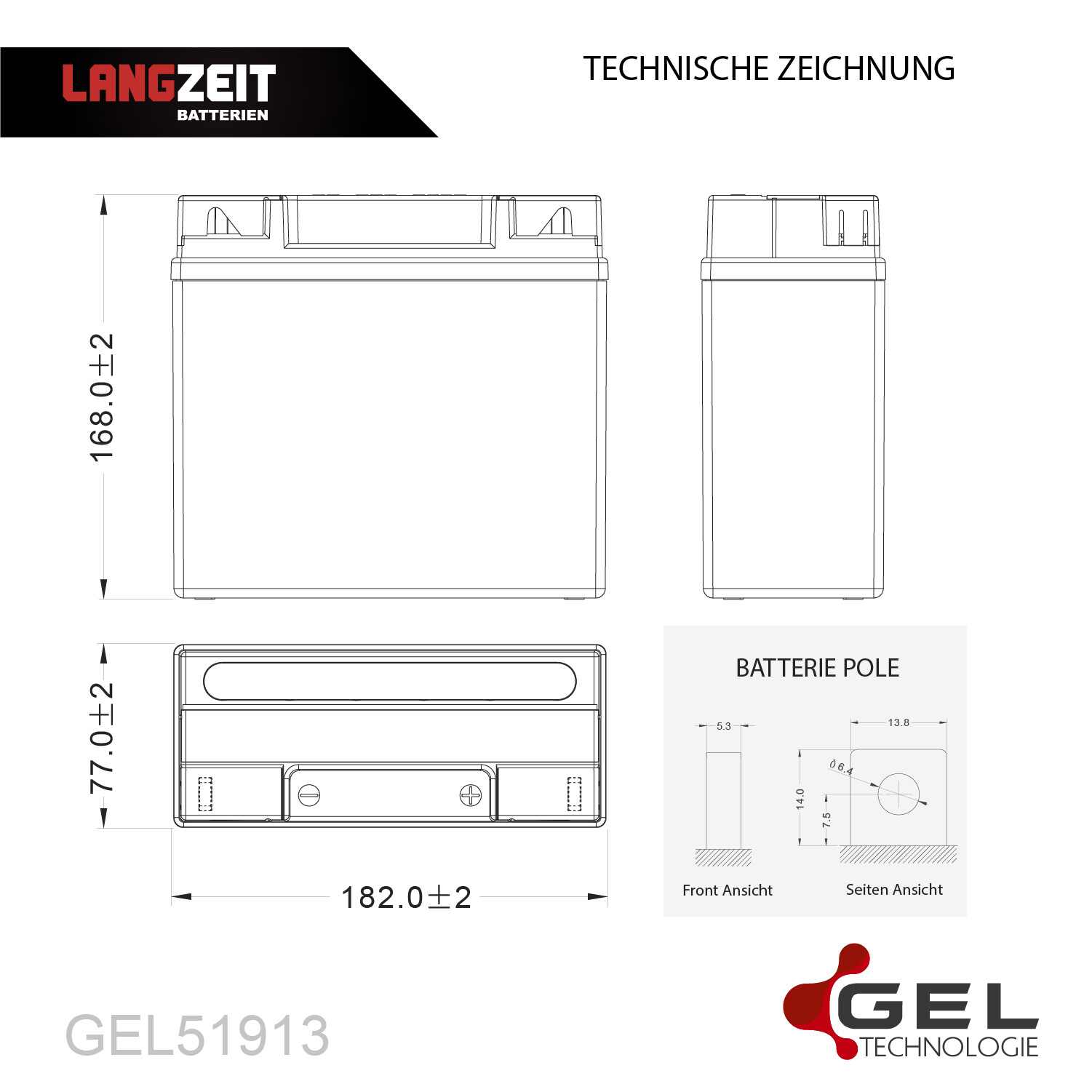 Langzeit Batterie 51913 GEL Motorradbatterie 21Ah 12V 345A/EN Batterie ...
