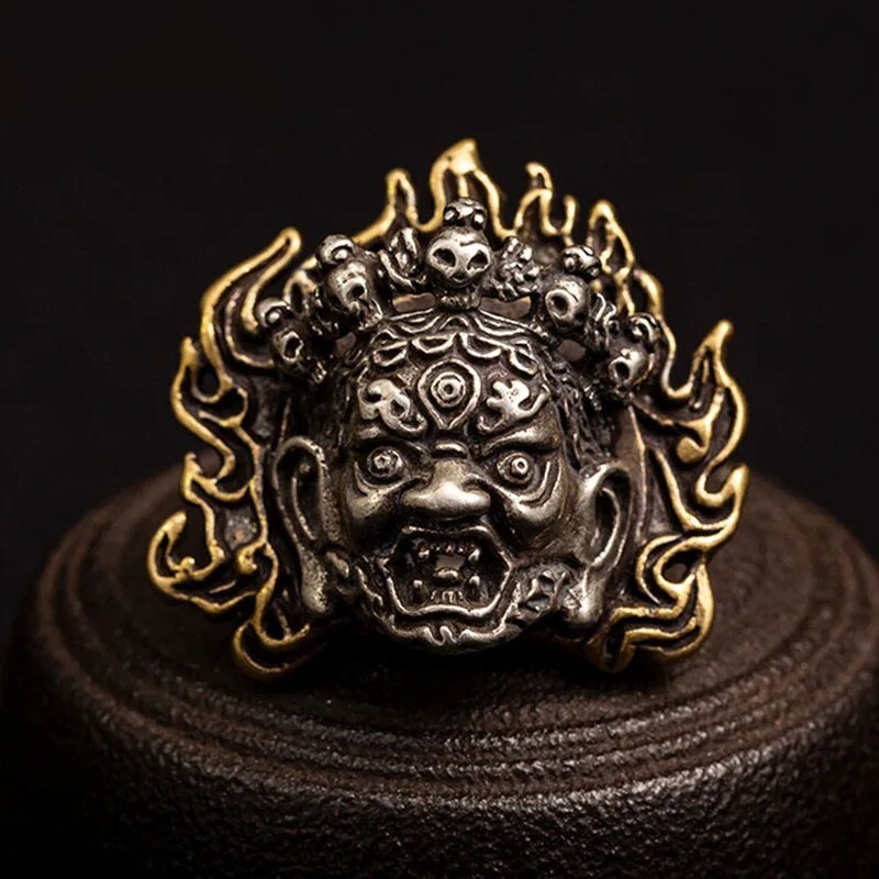 Retro Brass DIY Angry Buddha Face Skull Badge Button … - Gem