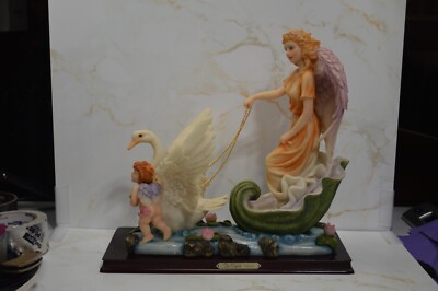 De Capoli Angel with Swan/Cherubim FIGURE Beautiful Pristine with gold ...
