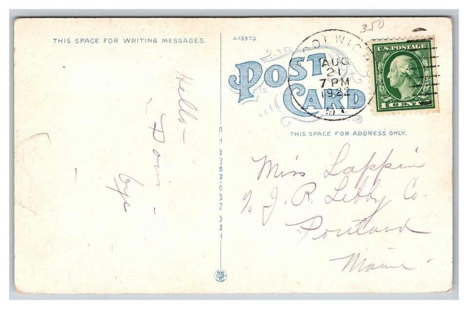 1922 Antique Postcard Peoples Ferry Boat Hockomock Kennebec River Bath ...