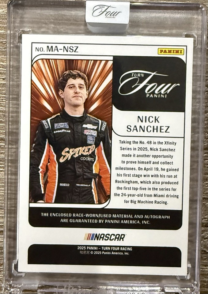 2025 Panini Turn Four (4) NASCAR Nick Sanchez Tag Patch AUTO Platinum ...