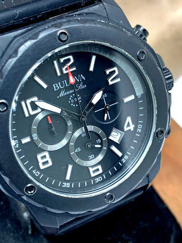 Bulova 98B223 Marine Star Black Dial SS Rubber Chrono Quartz Men's ...