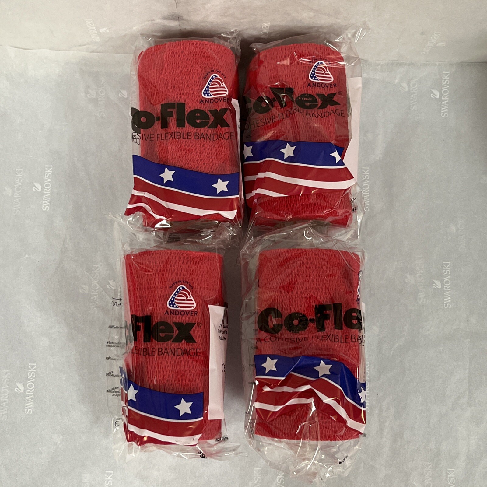 Andover #3540CP CoFlex Cohesive Bandage, 4" x 5yd, Red - lot of 4 rolls