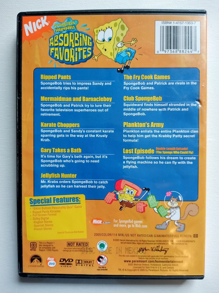 SpongeBob Squarepants Absorbing Favorites (DVD, 9 episodes) 97368882447 ...