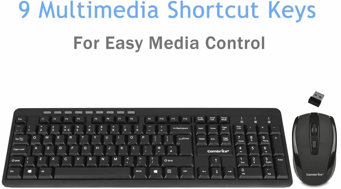 2.4GHz Wireless Keyboard And Mouse Combo Set UK Full-Size & USB Dongle ...