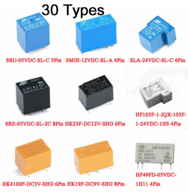 3V/5V/9V/12V/24VDC MINI PCB Power Relays 4-Pin 5-Pin 6-Pin 8-Pin Songle ...