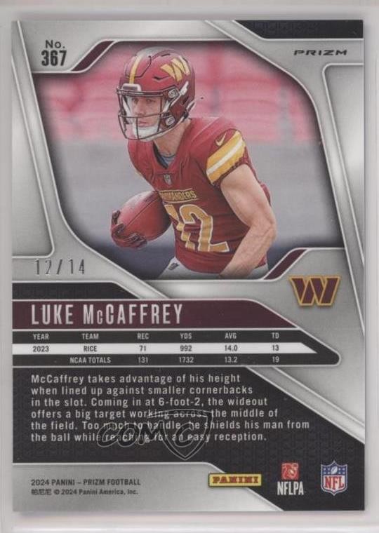 2024 Panini Prizm Rookies Choice Blue Prizm /14 Luke McCaffrey #367 ...
