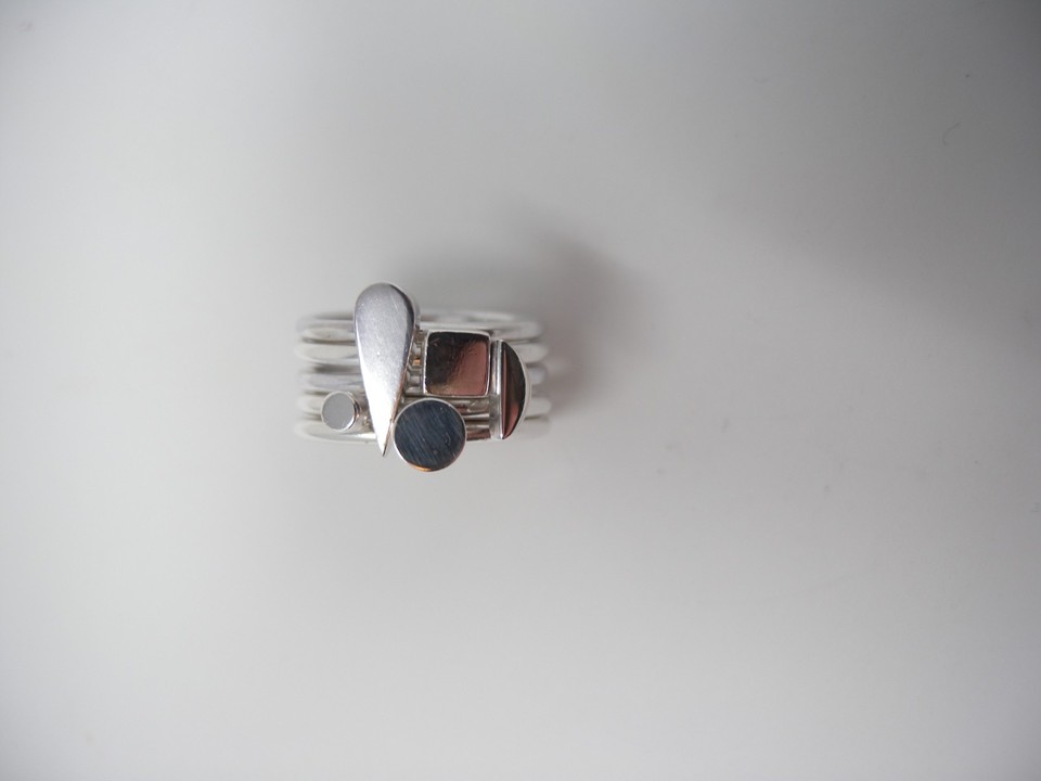 Hard geometric silver stacking rings ring set by Wendy Ramshaw (1939 ...