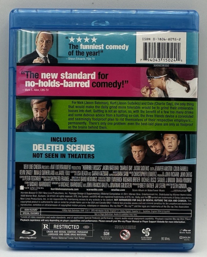Horrible Bosses Blu-ray Jason Bateman Charlie Day Jason Sudeikis Jamie ...