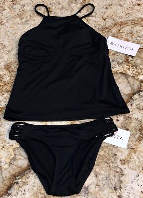 ATHLETA Macrame High Neck Black Tankini 2 pc Swim Suit NEW Womens Sz ...