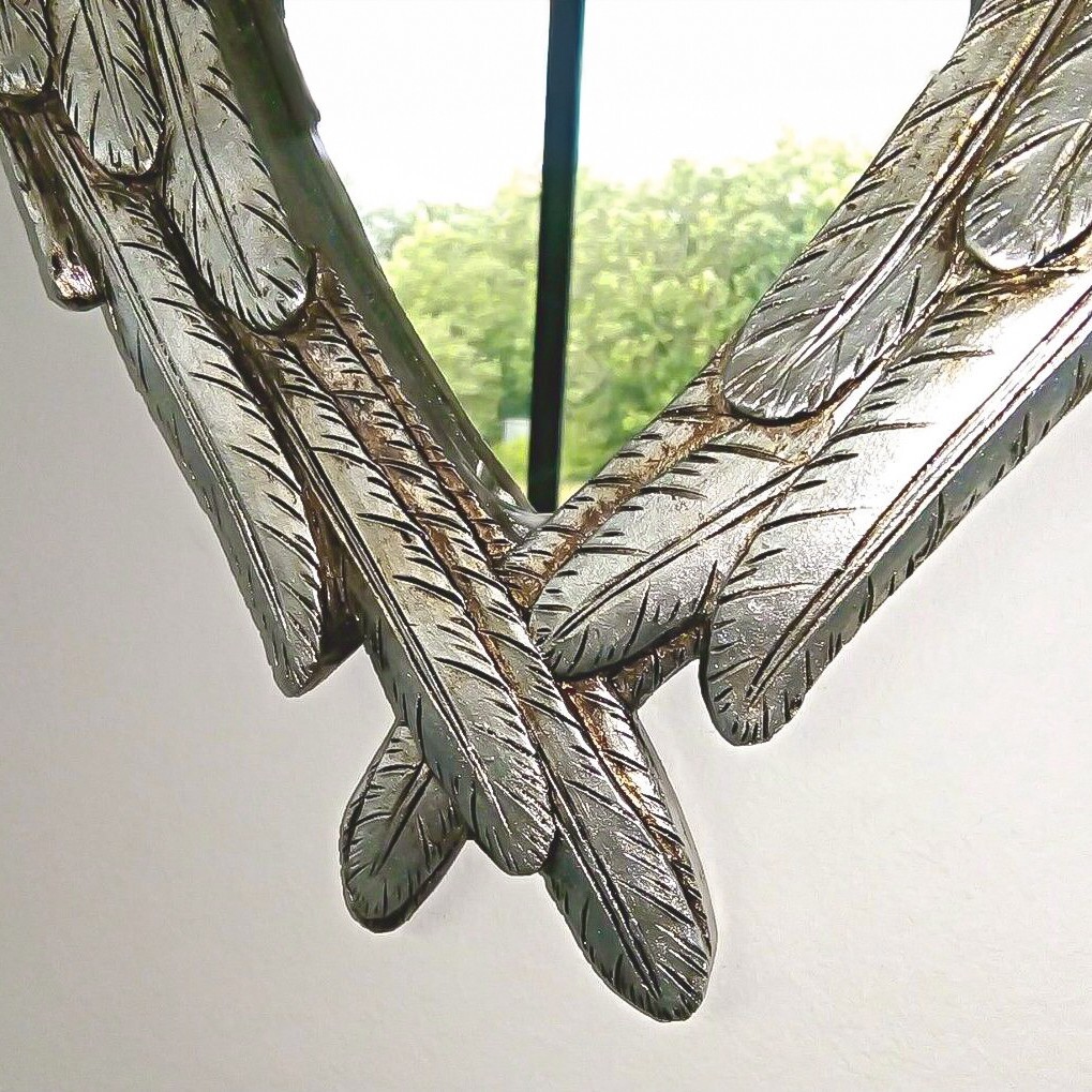 Feather Angel Wings Mirror Distressed Silver Hanging Mounting Home ...