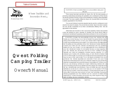Jayco Fold-Down Pop-Up Tent Trailer Owners Manual- 2003 Qwest | eBay