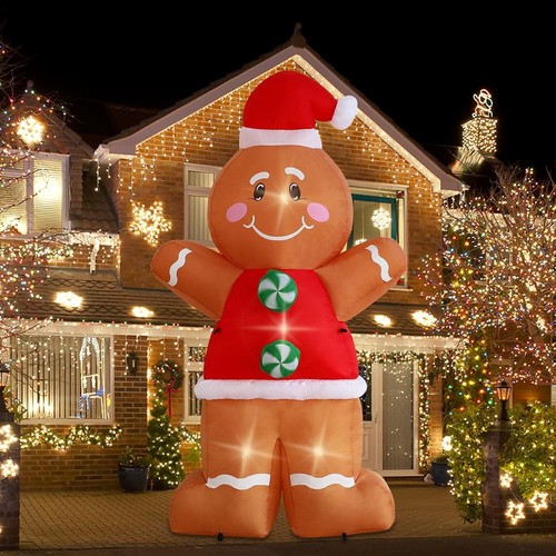 8FT Inflatable Gingerbread Man - LED Christmas Lights Yard Decoration ...