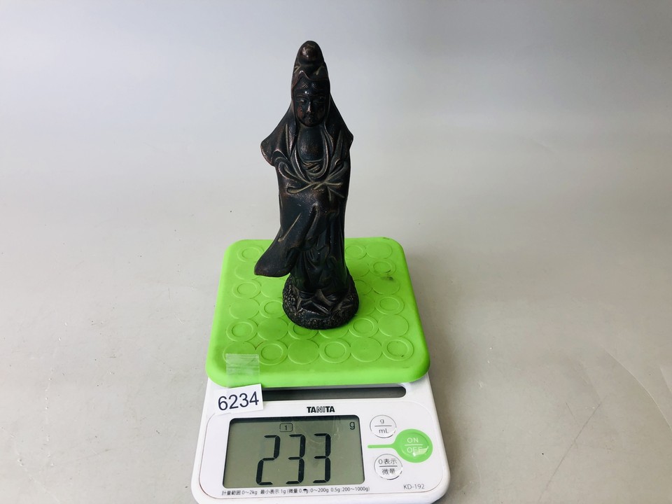 Y6234 STATUE Bizen-ware Kannon figurine signed Japan antique interior ...