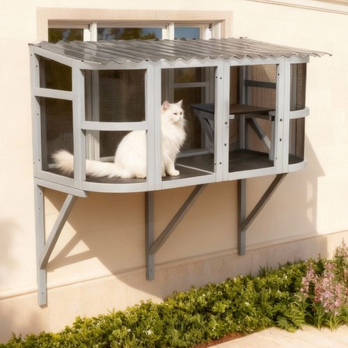 Cat Window Box with Perch - Waterproof Window Catio Enclosure for ...