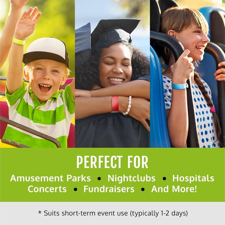 Tyvek Wristbands 200 Events 20-Color Variety Pack Tamper-Proof Design ...