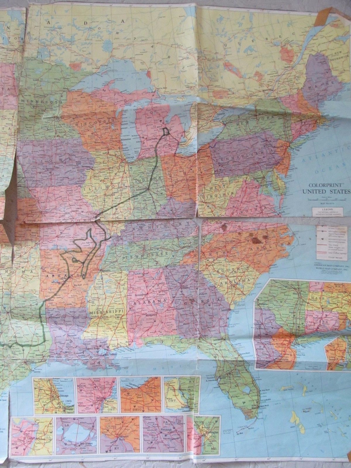 Vintage United States Map American Map Co Large Wall 48 x 33 Colorprint ...